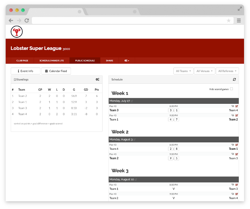 5 Team Round Robin Schedule Template